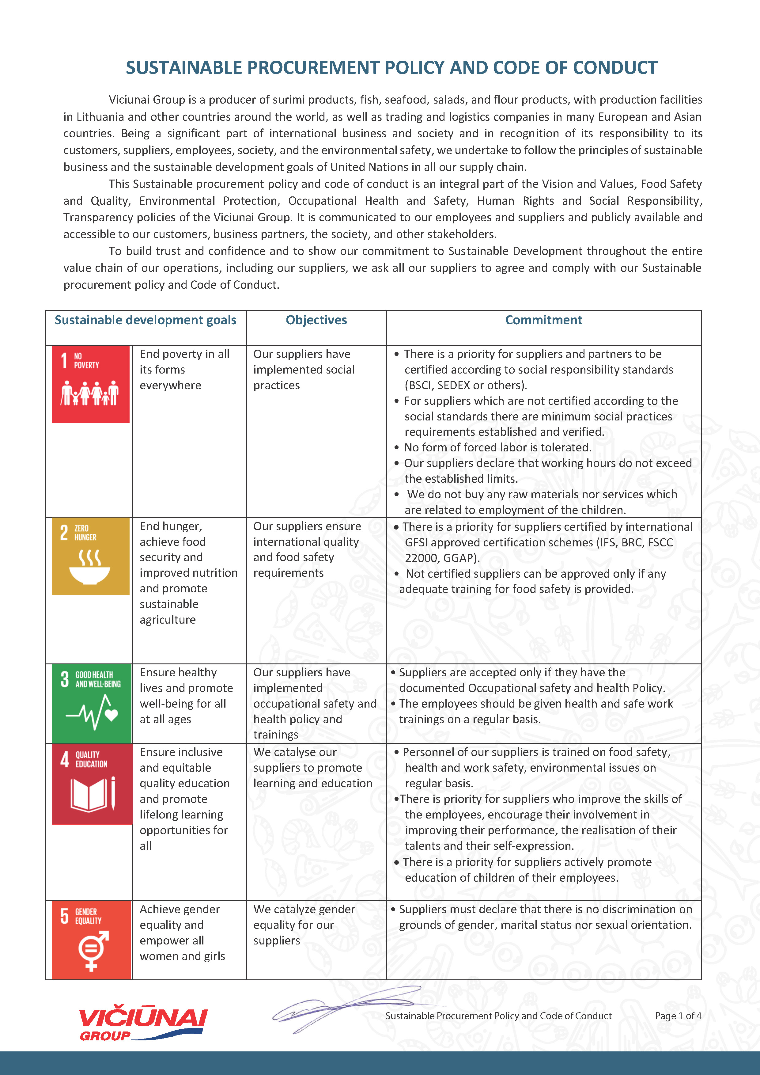 Sustainable procurement policy and code of conduct